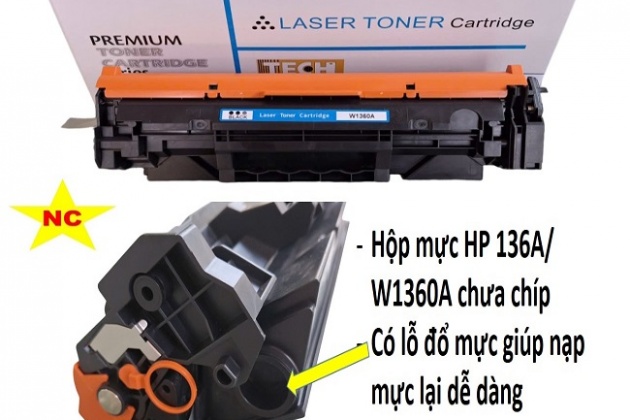 Hộp mực chưa chíp HP 136A, W1360A cho máy in M211d, 211dw, 236dw ...